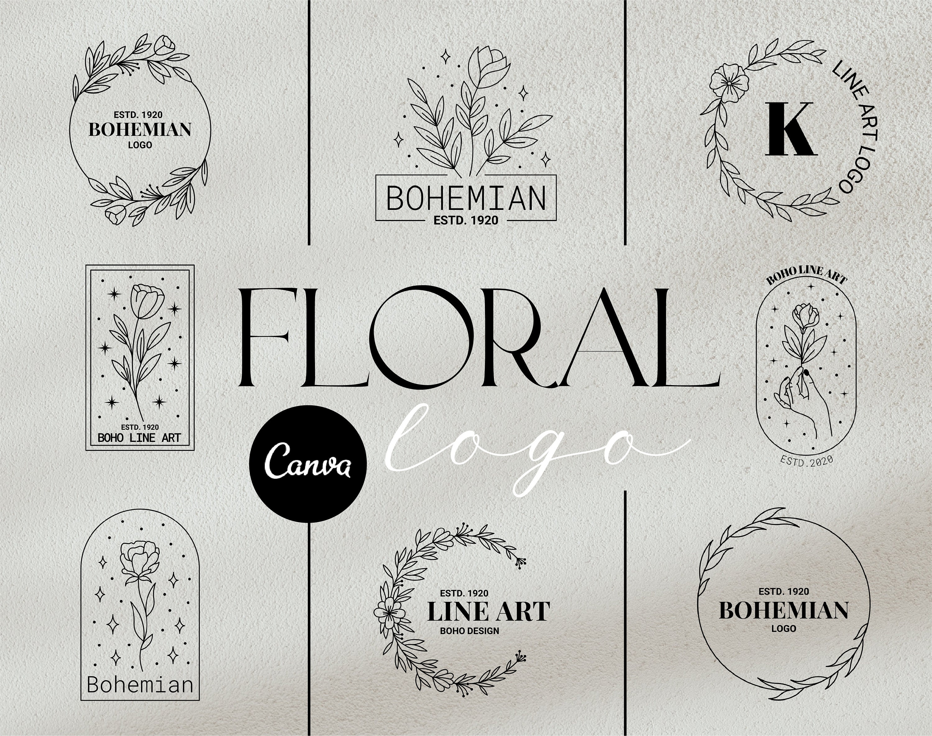 8 Floral Logo Templates Abstract Custom Logo DIY Editable - Etsy