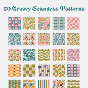 50 Groovy Flower Digital Papers, Retro Seamless Pattern,70s 60s Vintage ...