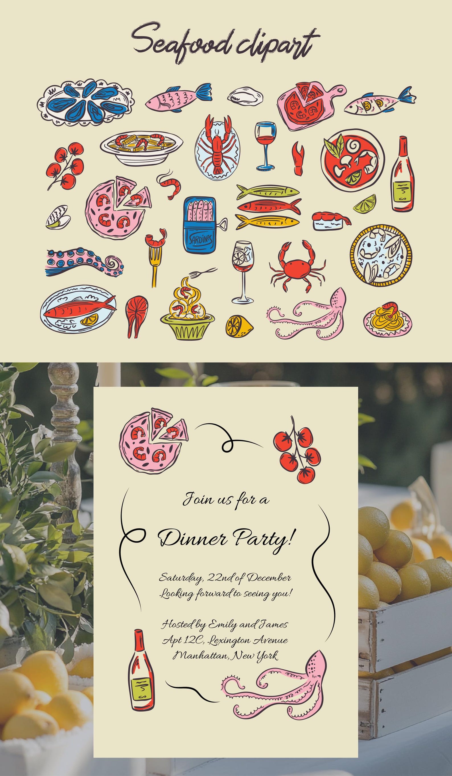 Whimsical Seafood Clipart | Hand-drawn Pizza & Italian Food SVG ...