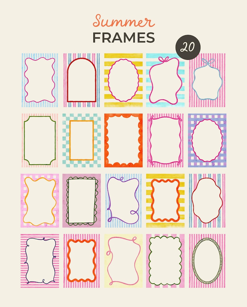 Watercolor Summer Frames With Bow & Ribbon Clipart | Whimsical Wavy ...