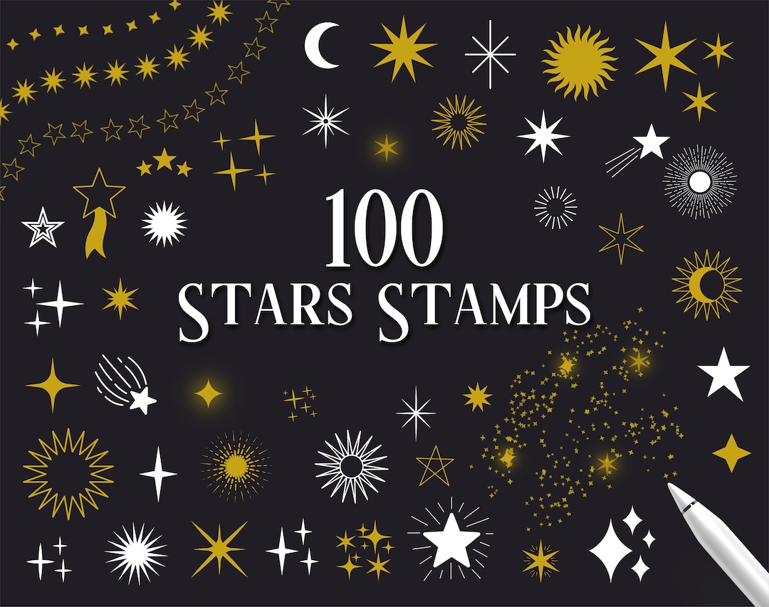 100 Stars Brush for Procreate, Stars and Moon Stamps, Glow Star ...