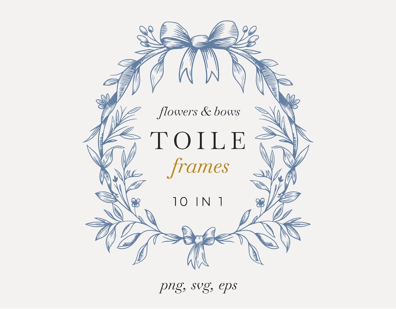 Wedding Floral Frame Elegant Crest Toile De Jouy & Baroque Frame PNG ...