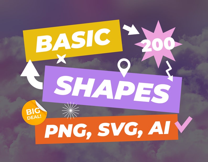 200 einfache Geometrieformen svg, einfaches Bundle Cricut-Elemente Png ...