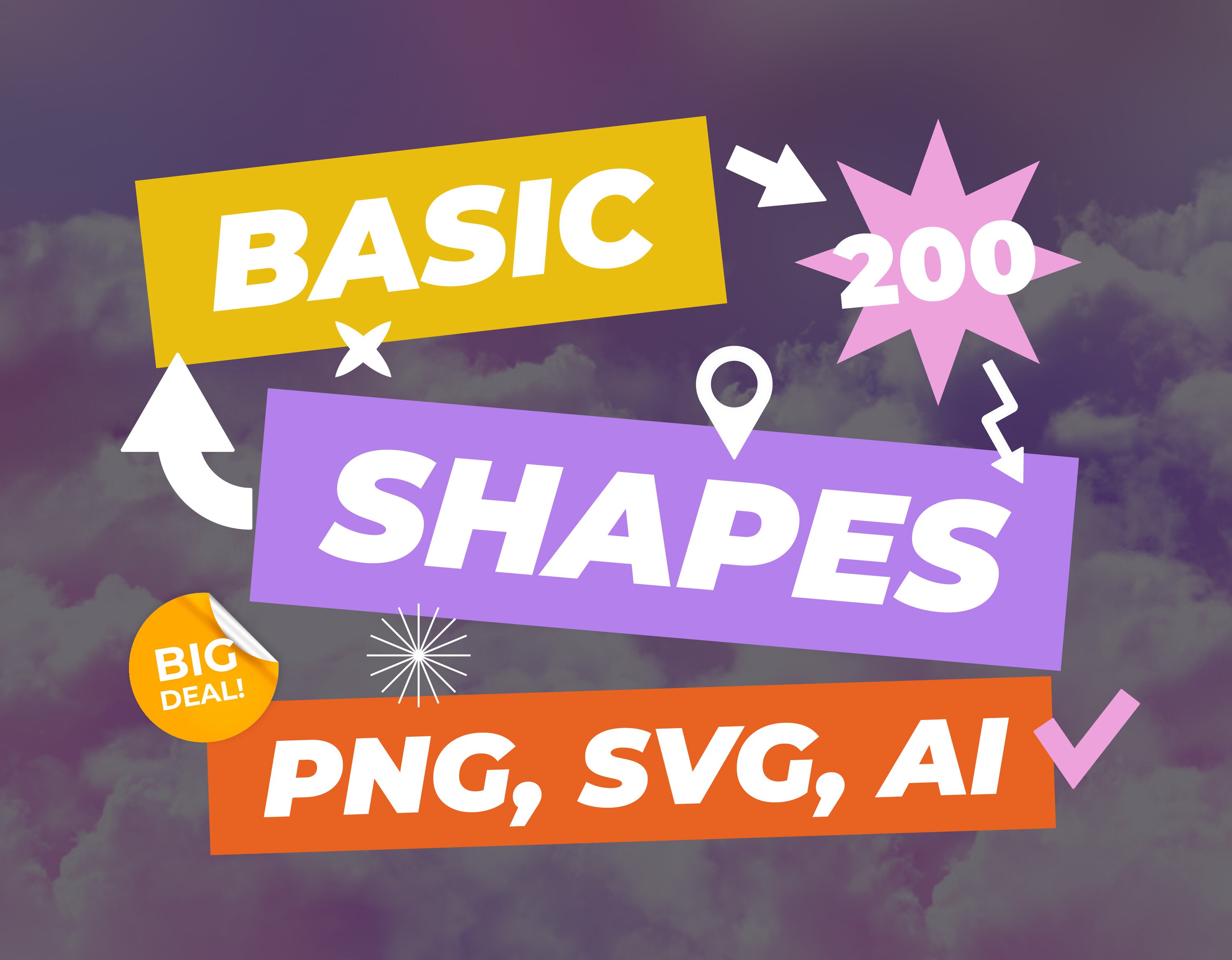 200 Basic Geometry Shapes Svg, Simple Bundle Cricut Elements Png, Set ...