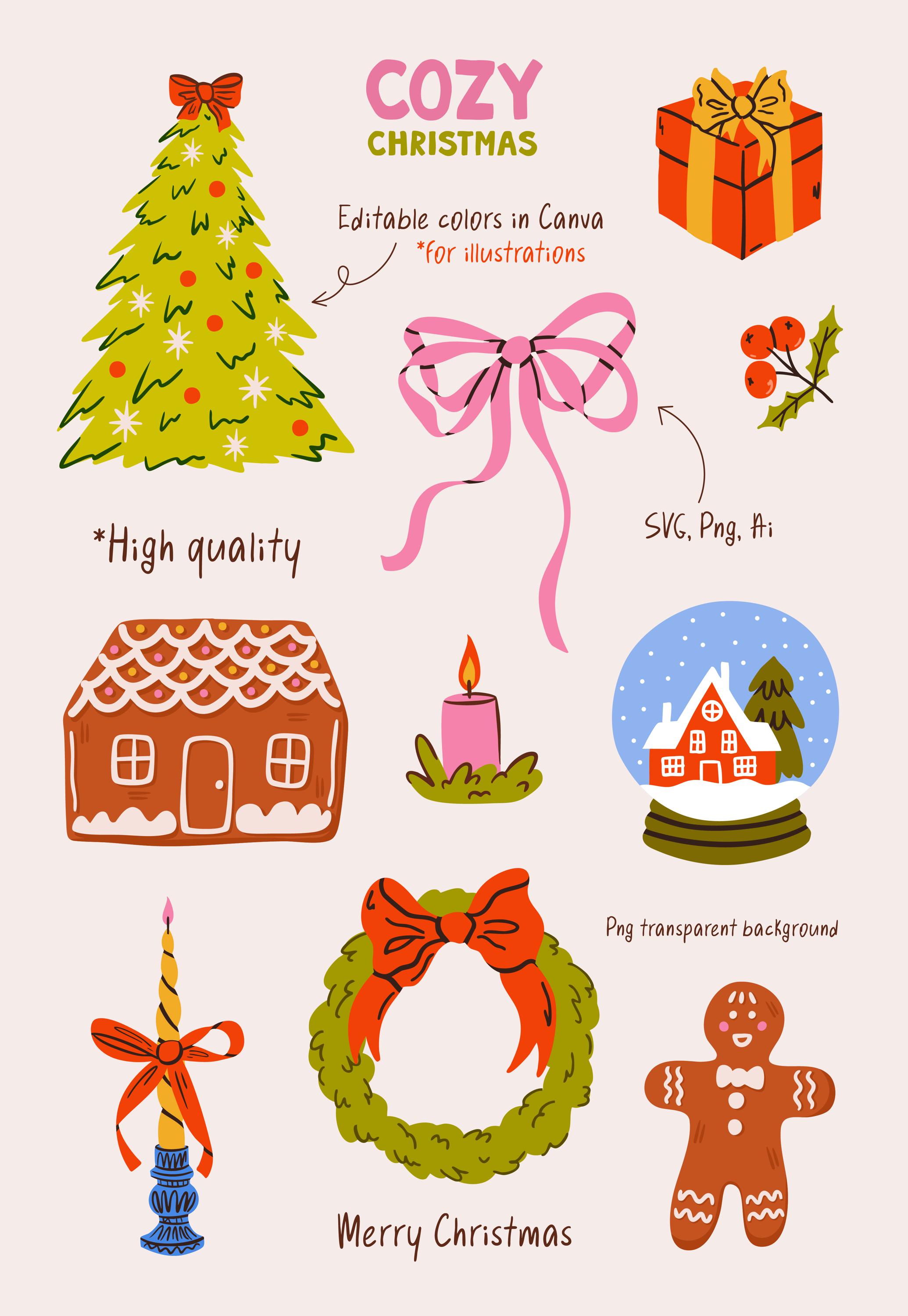 Whimsical Christmas Clipart | Hand-drawn Xmas Icons, Cozy Winter PNG ...