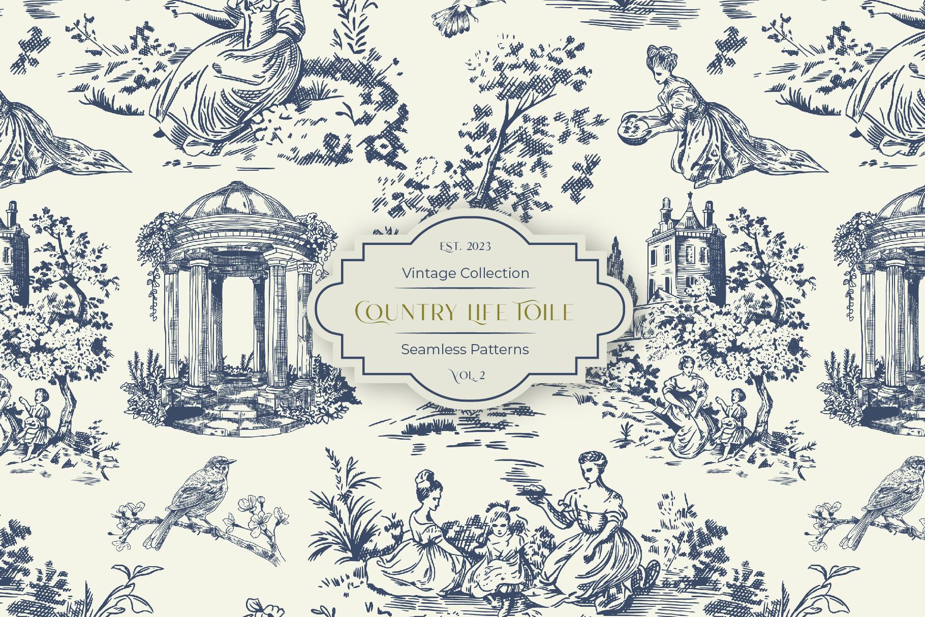 Blue Toile De Jouy Clipart Vintage French Floral Patterns Parisian ...