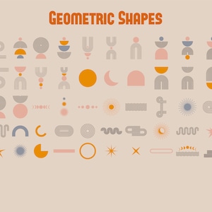 100 Geometric Boho Shapes, Bohemian Line Art, Abstract Rainbow Sun ...