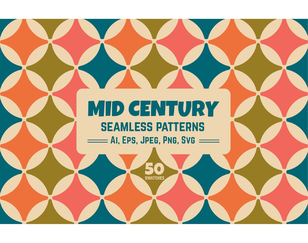 Mid Century Digital Papers, Retro Seamless Pattern, 50s 60s Vintage ...