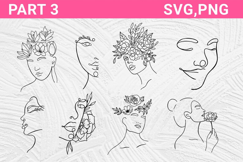 Woman Svg Bundle, Line Art Svg, Female Svg, Silhoueette Svg, Floral Svg ...