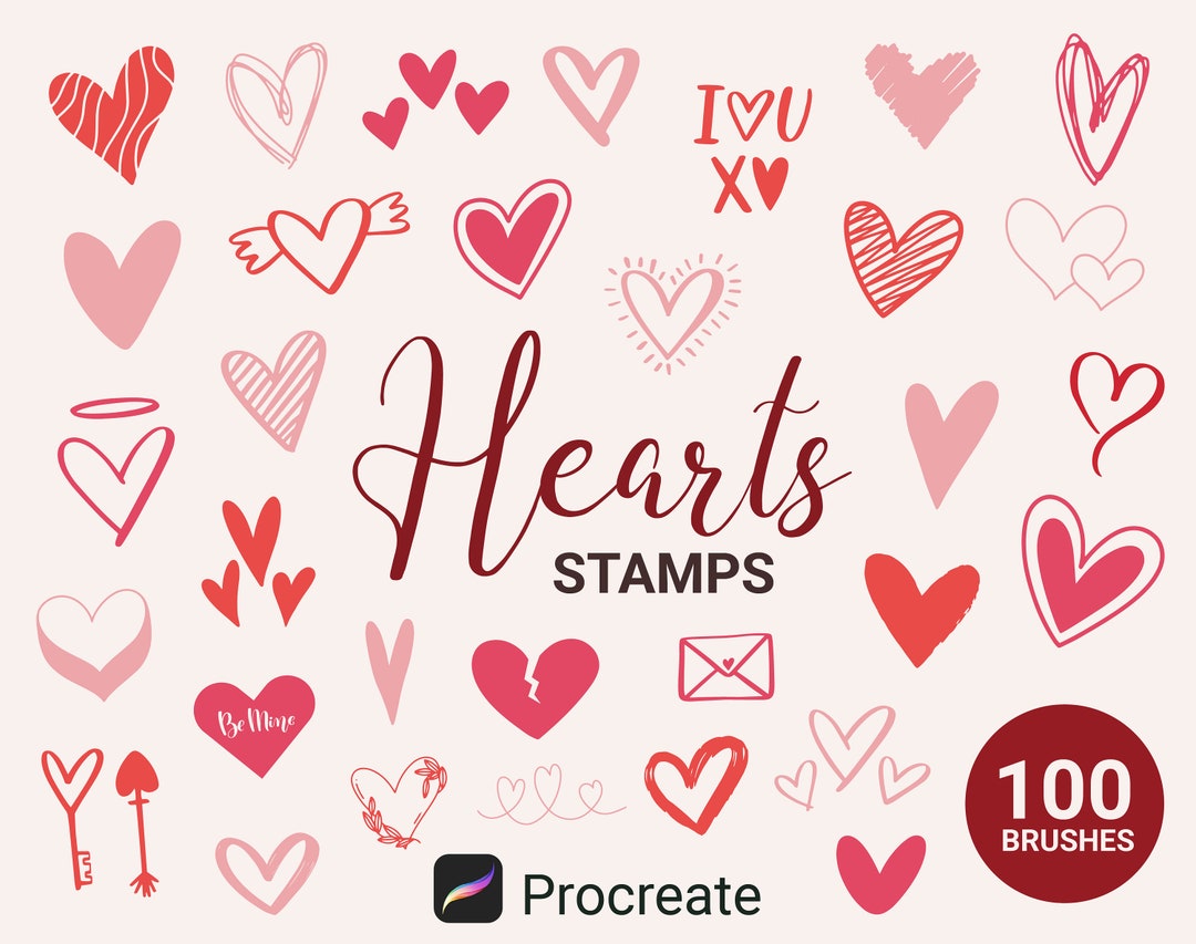 100 Hearts Stamps, Procreate VALENTINE'S DAY Brushes, Procreate Love ...