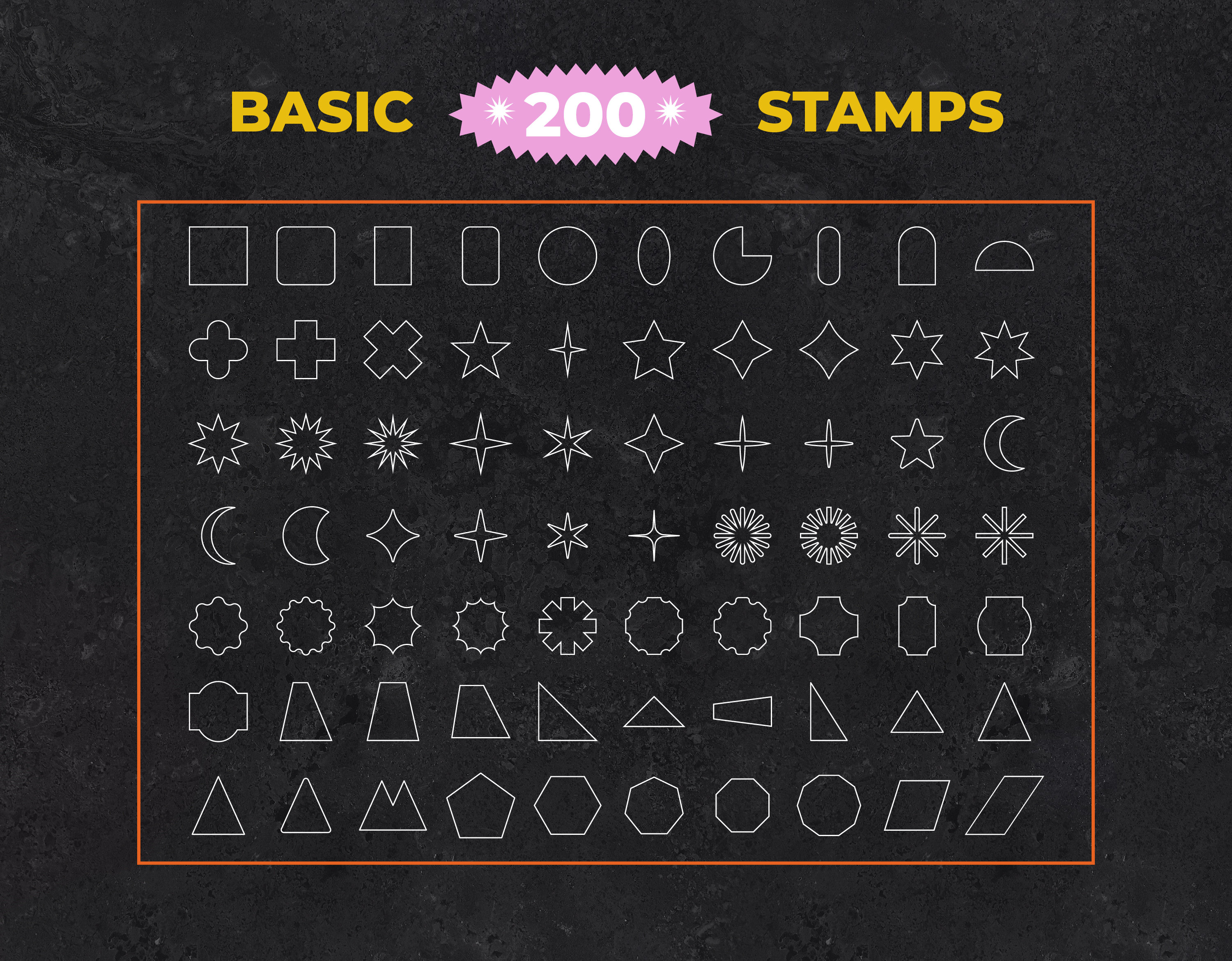 200 Basic Procreate Stamps, Simple Outlines Geometry Elements, Set of ...