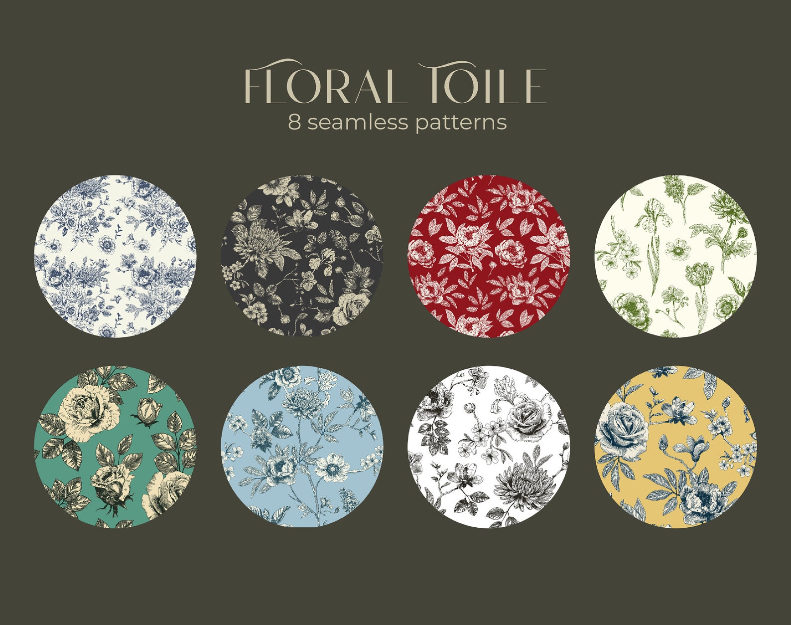 Toile De Jouy Seamless Pattern, Chinoiserie Digital Paper, Blue Floral ...