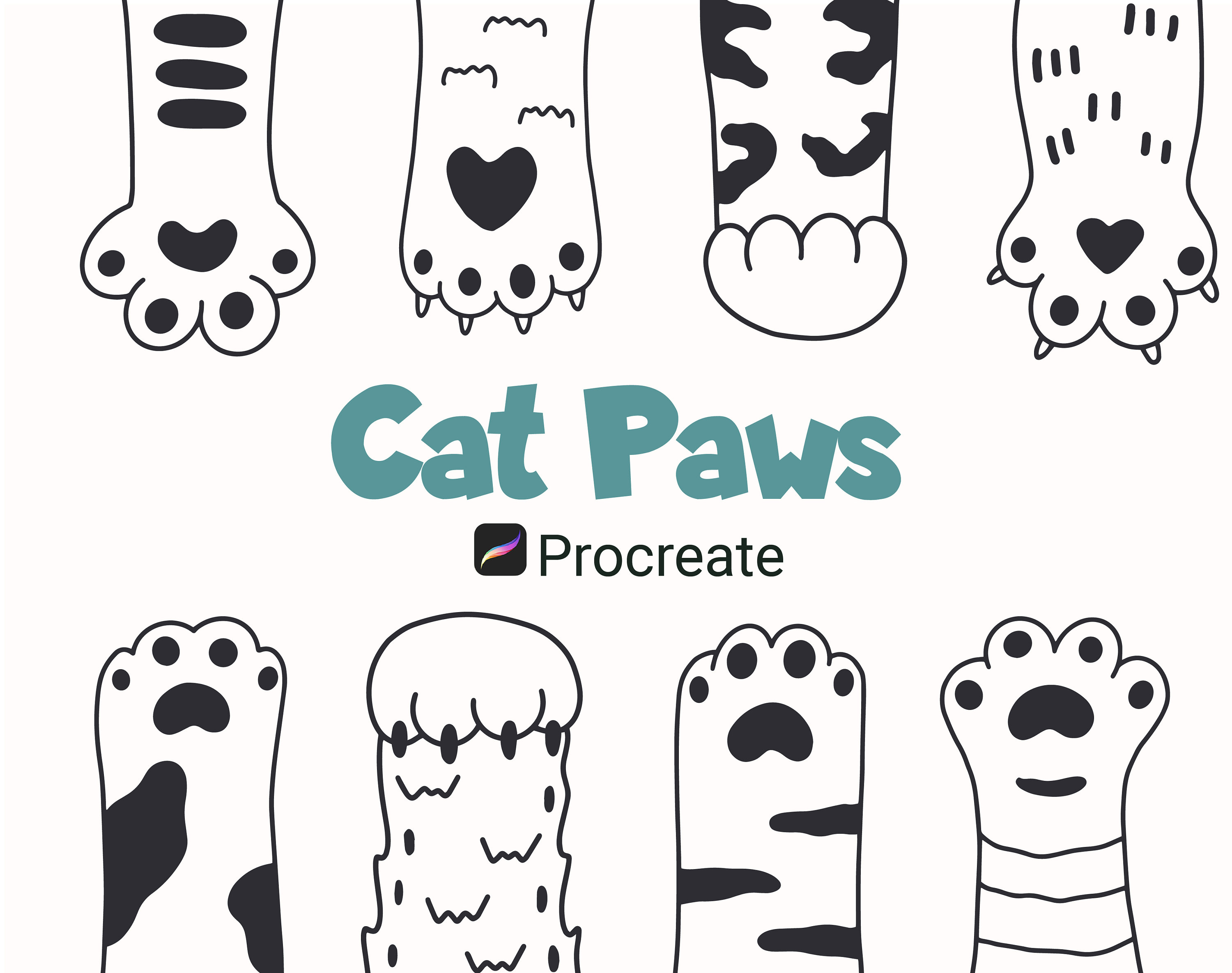 Cat Paw, Paw Stamps, Cute Paw , Pet Paw, Animal Paw, Procreate Stamps ...