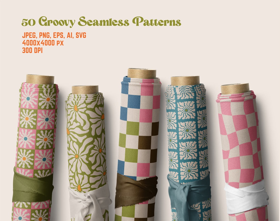 50 Groovy Flower Digital Papers, Retro Seamless Pattern,70s 60s Vintage ...