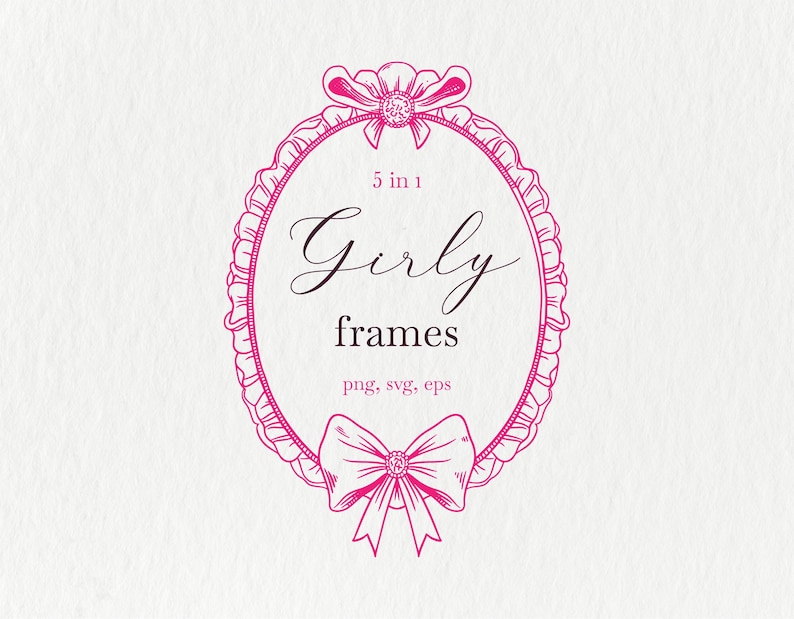 Line Art Frame Clipart | Pink Girly Baroque Bow Frames PNG | Vintage ...