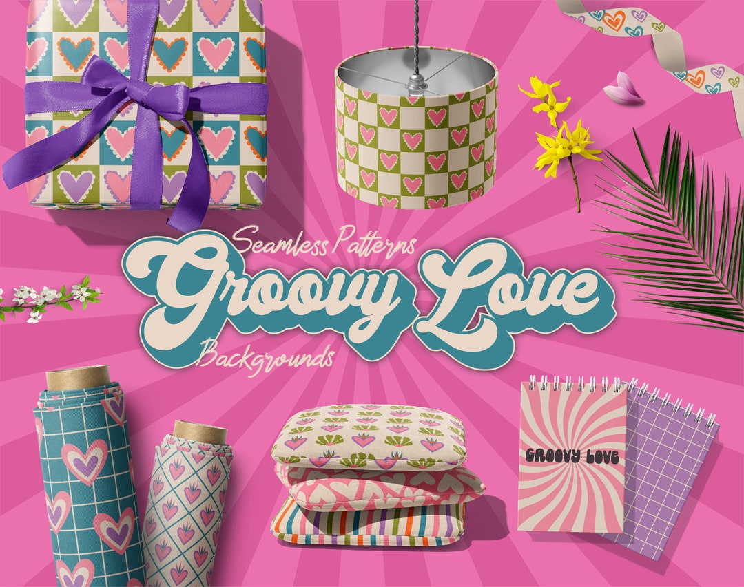 40 Groovy Love Digital Papers, Retro Seamless Pattern,70s 60s Vintage ...