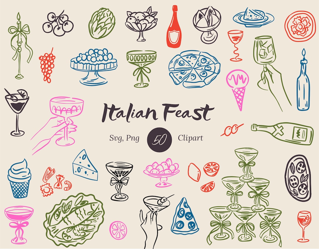 Italian Clipart | Hand-drawn Italy Illustration With Food & Drink ...