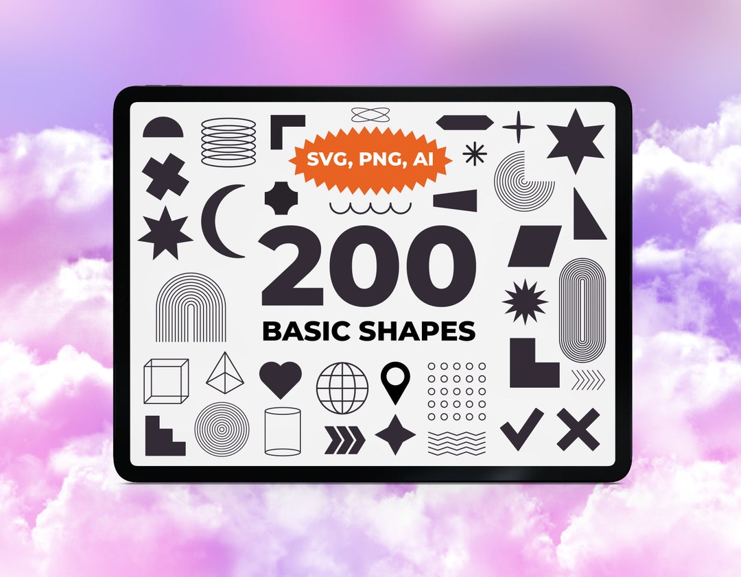 200 formas geométricas básicas Svg, pacote simples Cricut Elements Png ...