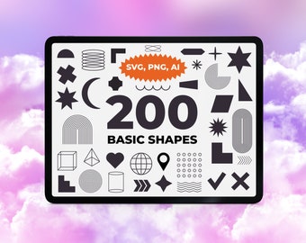 200 einfache Geometrieformen svg, einfaches Bundle Cricut-Elemente Png ...