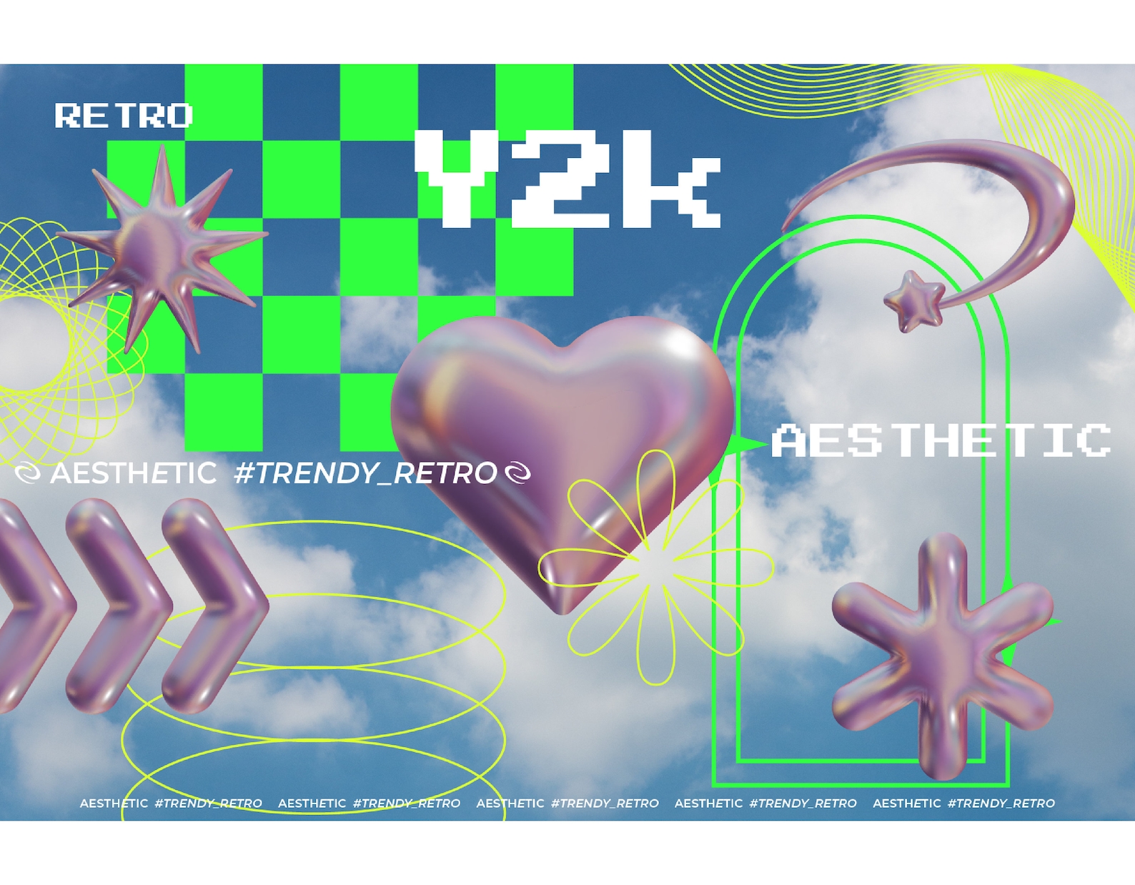 3D Y2k Shapes Digital Prints, Retro Clipart Png, Holographic Heart and ...