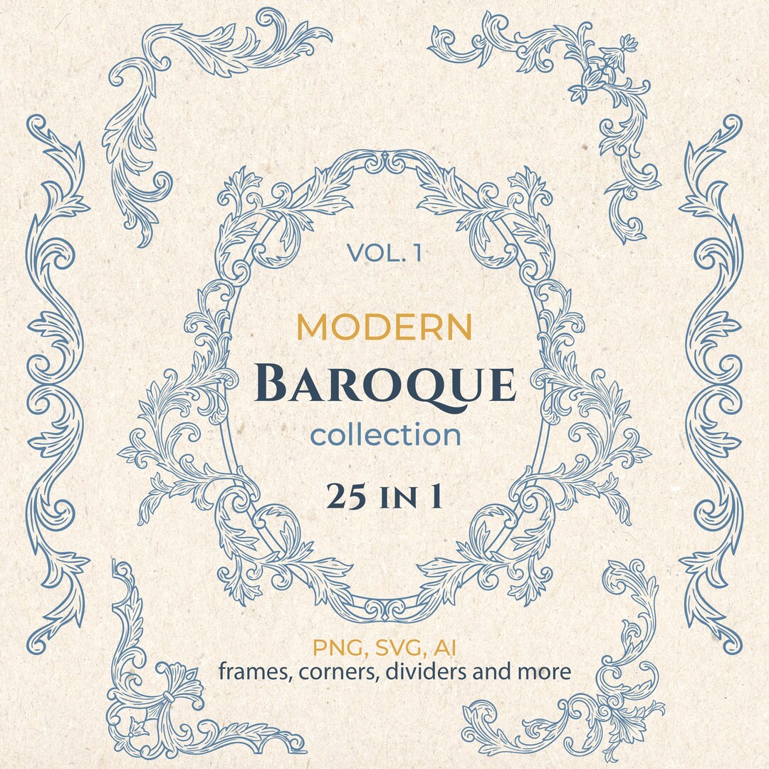 Baroque Frames & Corners, Dividers SVG Bundle | Vintage Rococo Clipart ...