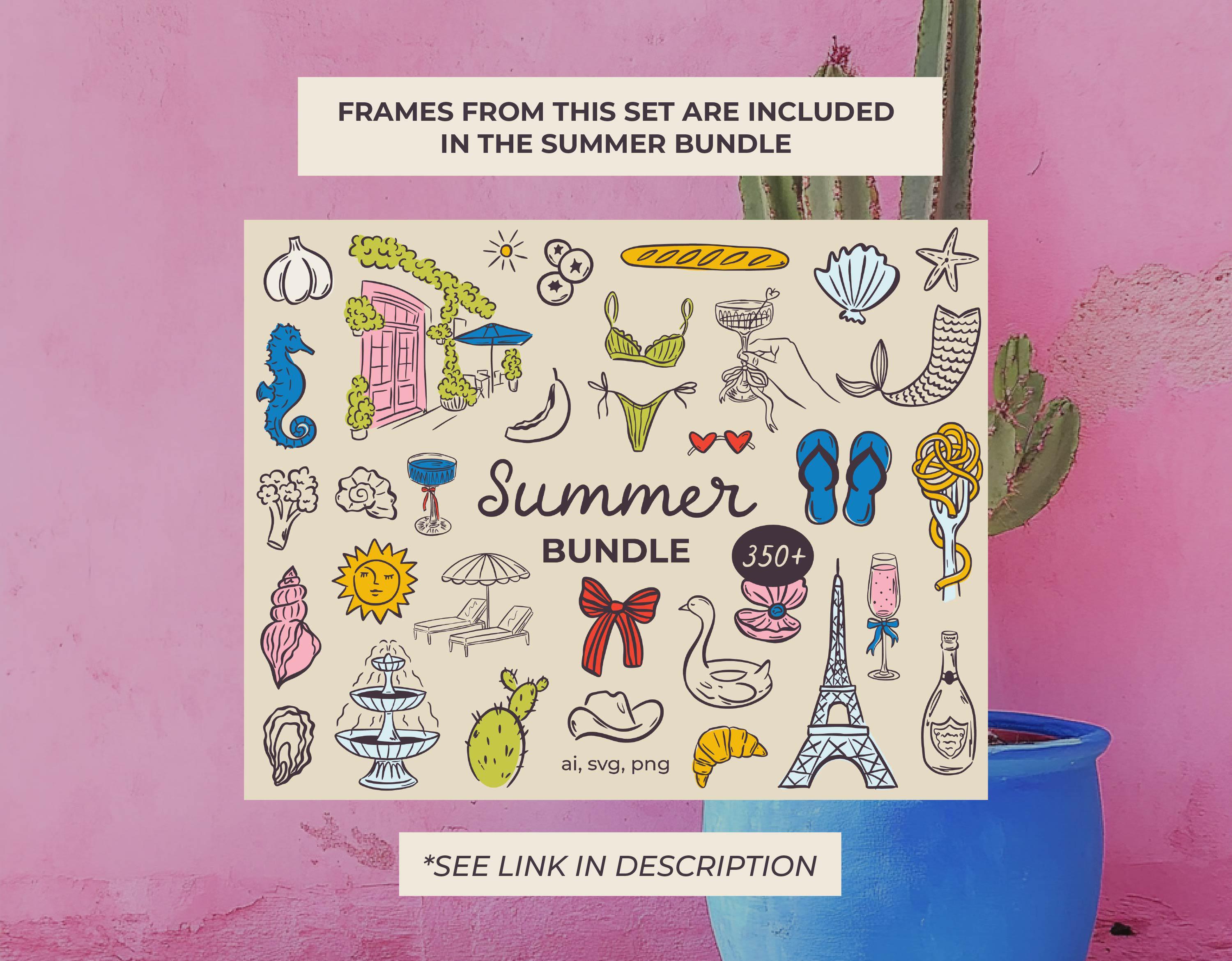 Watercolor Summer Frames With Bow & Ribbon Clipart | Whimsical Wavy ...