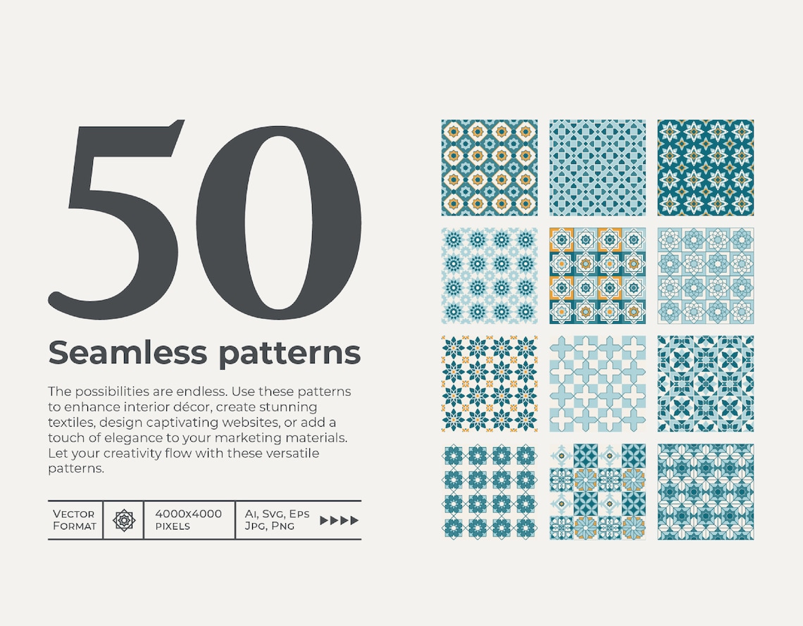 Arabic Seamless Patterns: Gold Arab Tile, Islamic Motifs (digital ...