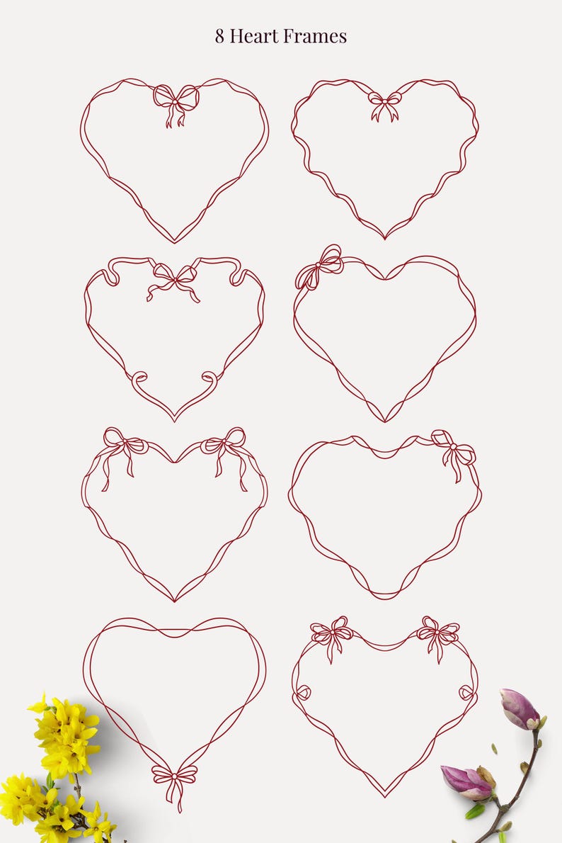 Heart Frames Clipart: Minimalist Wedding Monogram With Bows (PNG & SVG ...