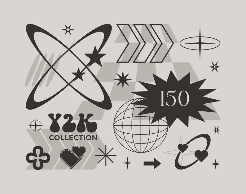 150 Aesthetic Y2k Shapes SVG, 2000s Icon Art Clip Art, Heart, Stars ...