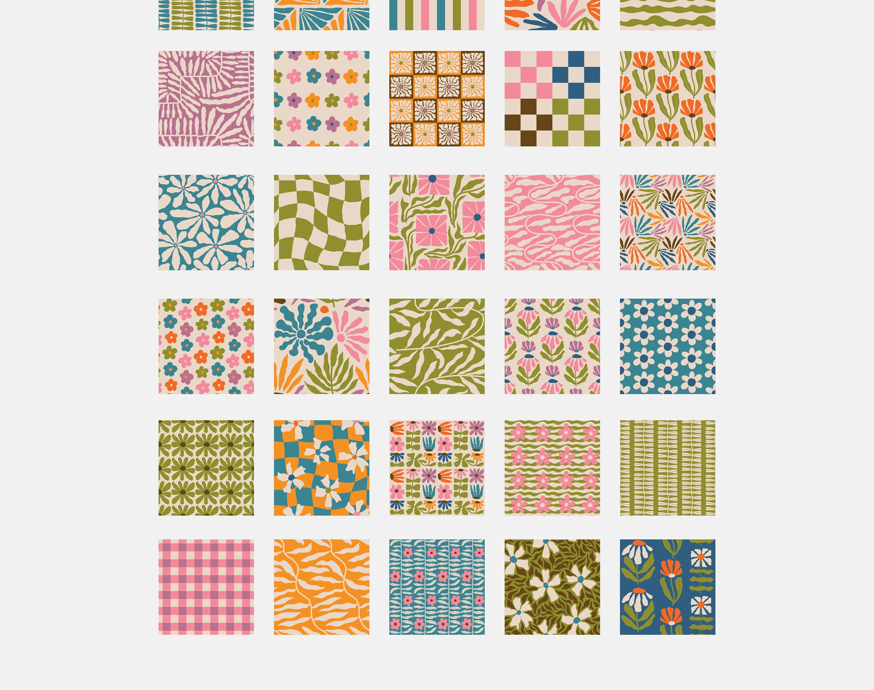 50 Groovy Flower Digital Papers, Retro Seamless Pattern,70s 60s Vintage ...