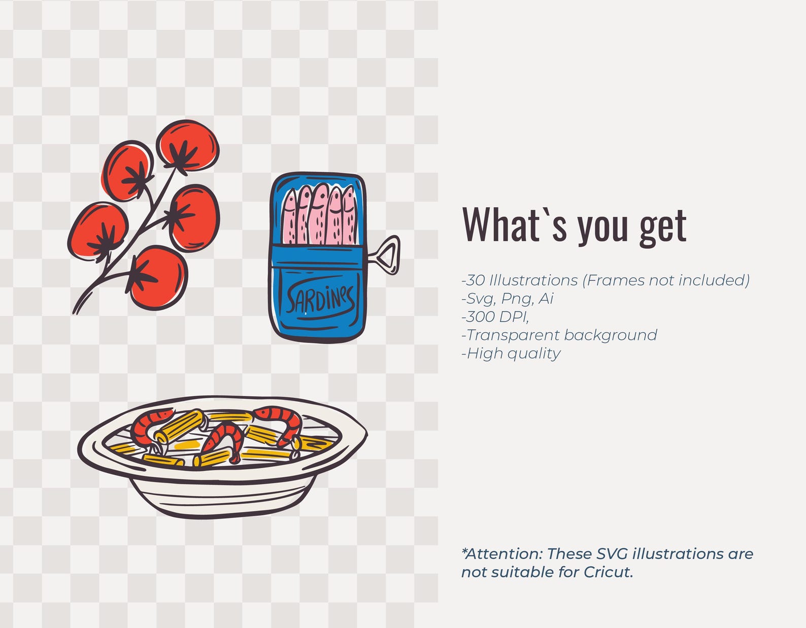 Whimsical Seafood Clipart | Hand-drawn Pizza & Italian Food SVG ...