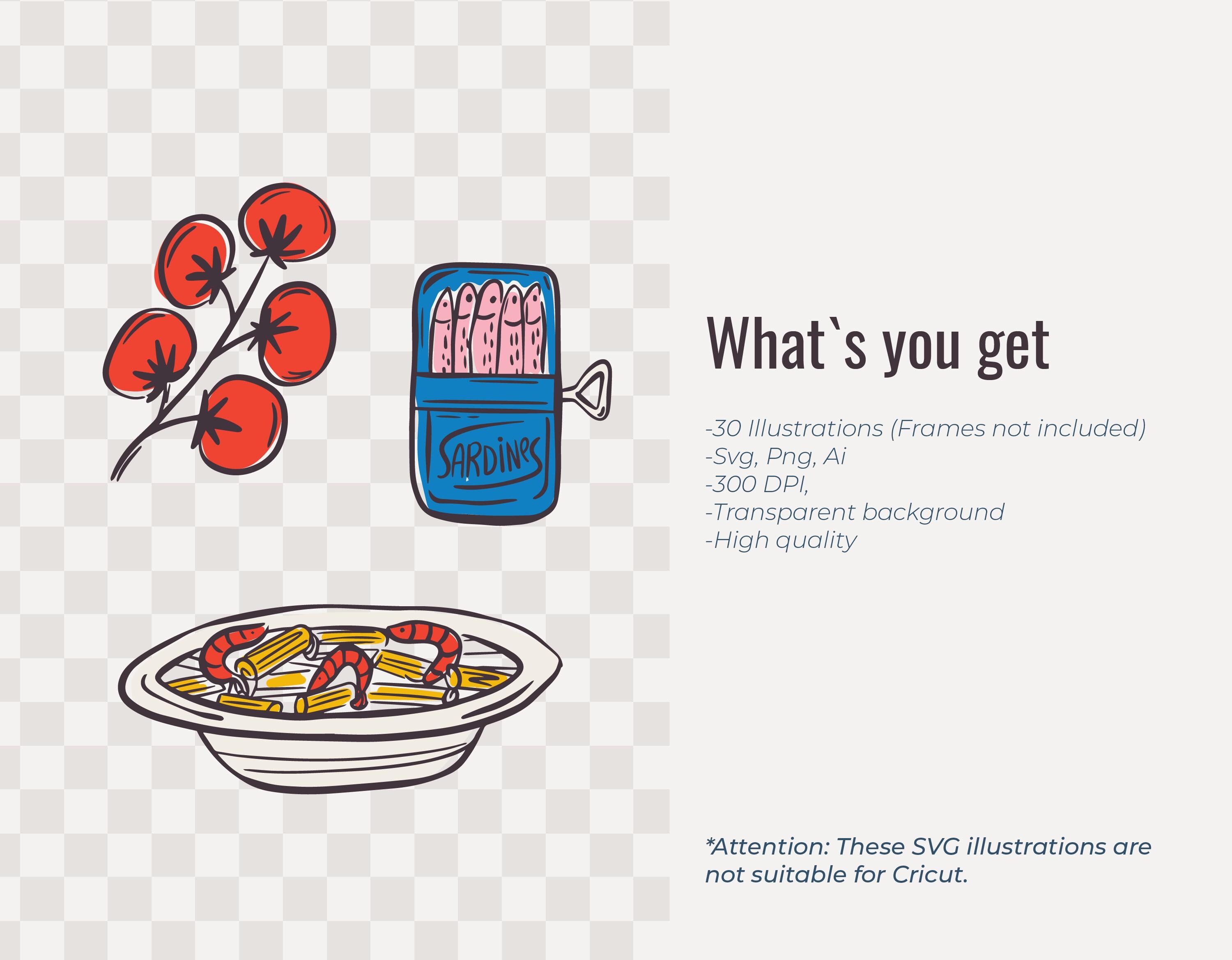 Whimsical Seafood Clipart | Hand-drawn Pizza & Italian Food SVG ...