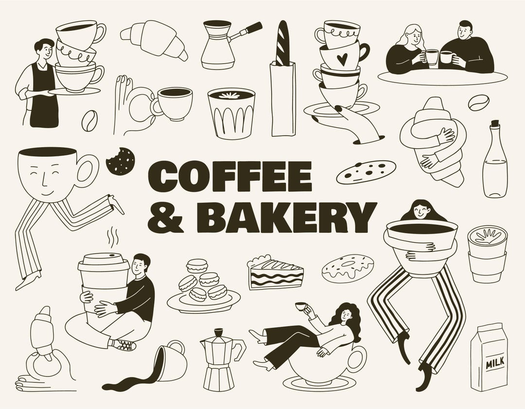 Coffee & Bakery Clipart Bundle | Cute Hand Drawn Doodles, Barista ...