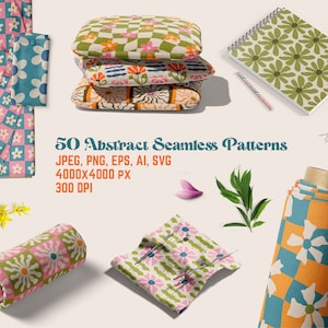 50 Groovy Flower Digital Papers, Retro Seamless Pattern,70s 60s Vintage ...