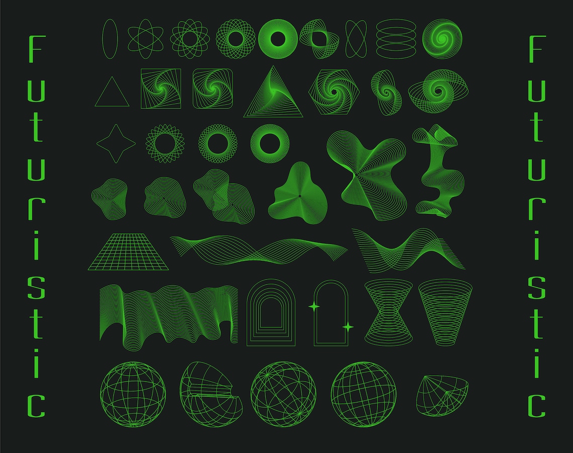 100 Abstract Geometric Shapes SVG, Futuristic Line Art Clip Art ...