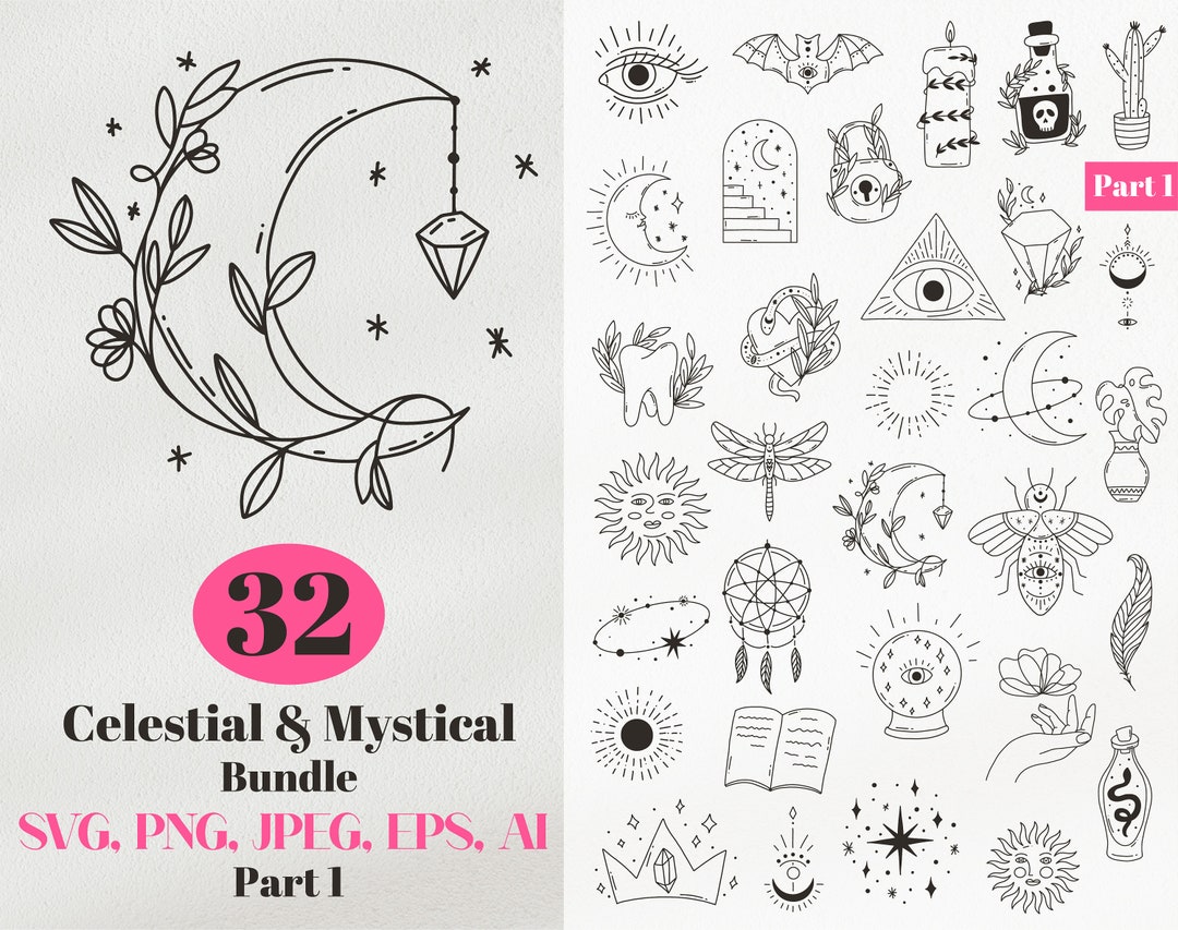 Mystical Svg Bundle, Celestial Svg, Moon Svg, Skull Svg, Magical Svg ...