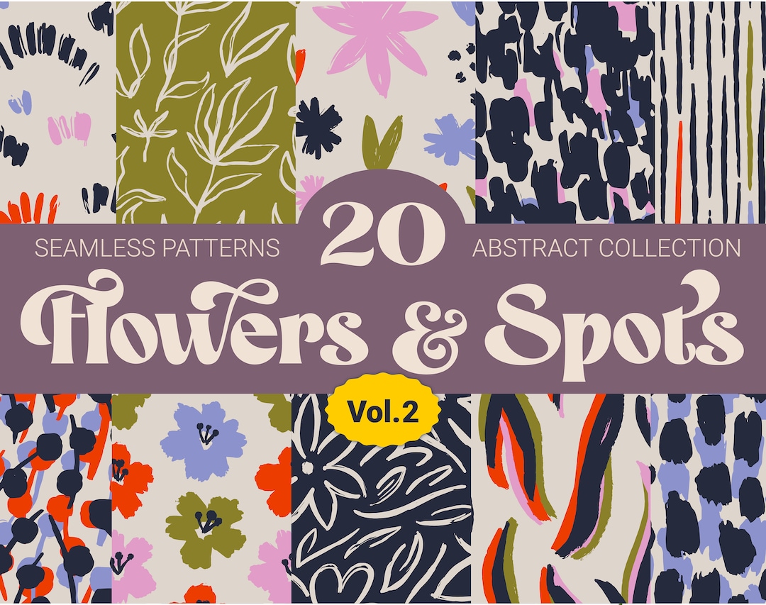 20 Flower and Spots Digital Papers, Vibrant Seamless Pattern, Hand Draw ...
