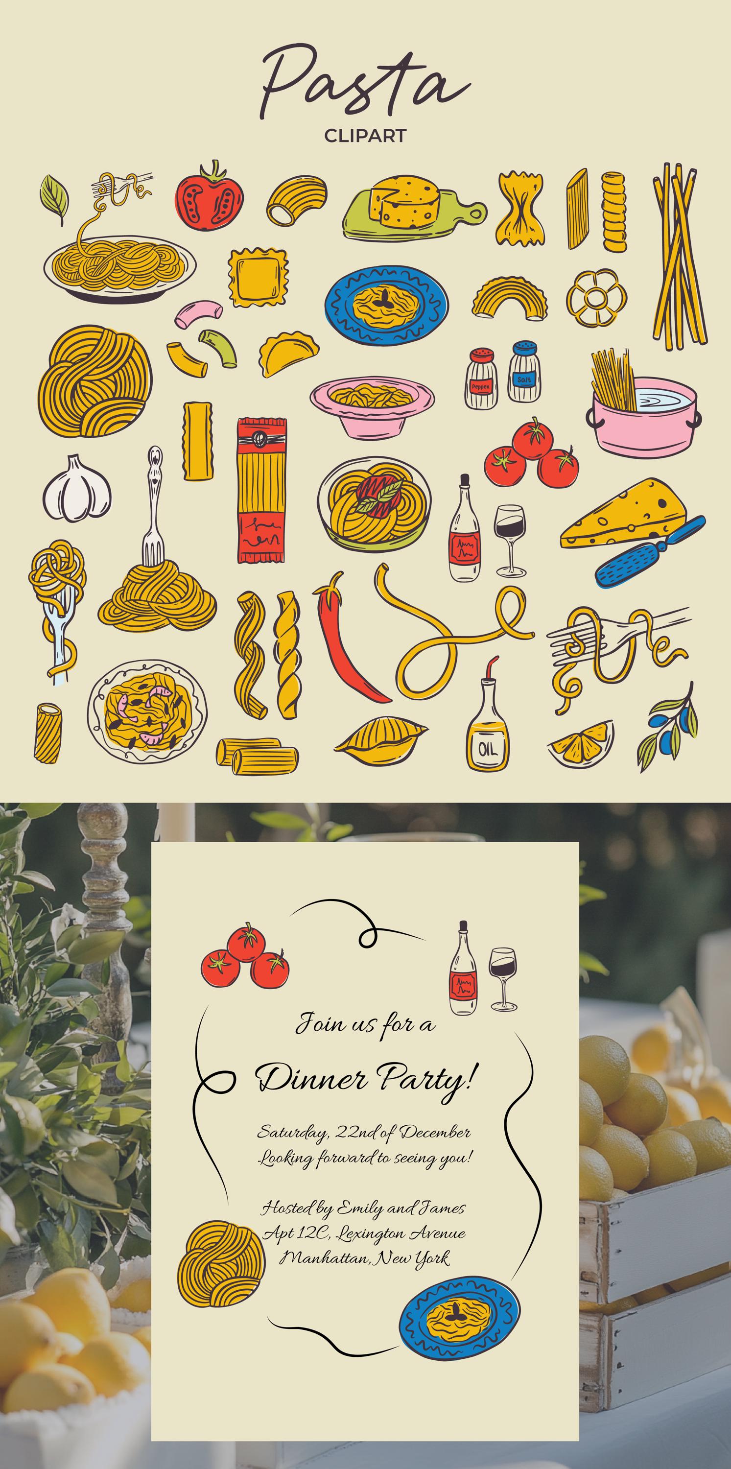Hand Drawn Pasta Clipart | Italian Food SVG & PNG | Whimsical ...
