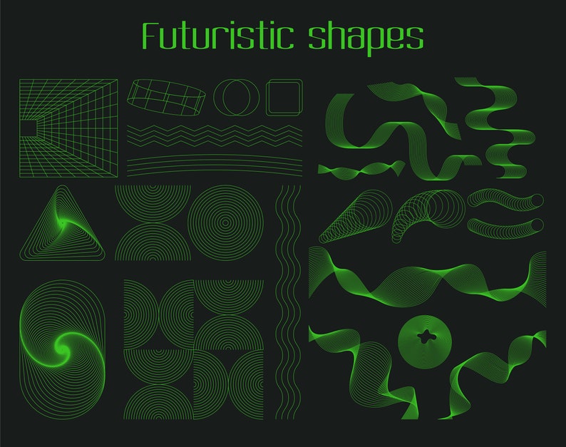 100 Abstract Geometric Shapes SVG, Futuristic Line Art Clip Art ...