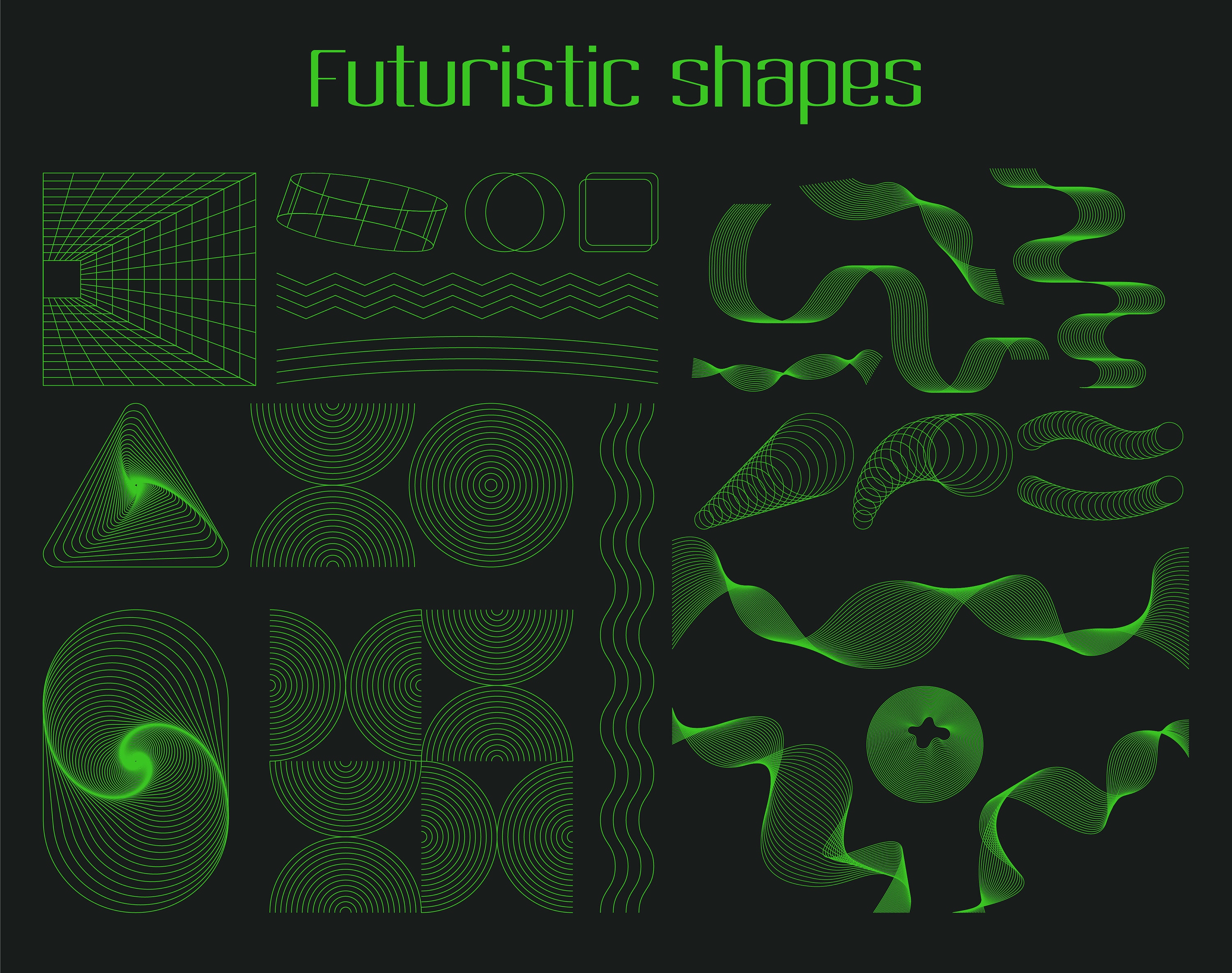 100 Abstract Geometric Shapes SVG, Futuristic Line Art Clip Art ...