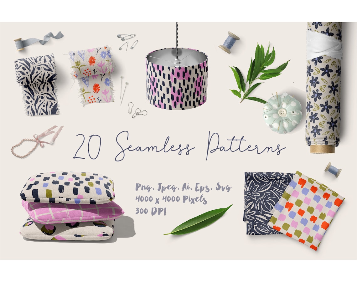 20 Flower and Spots Digital Papers, Vibrant Seamless Pattern, Hand Draw ...