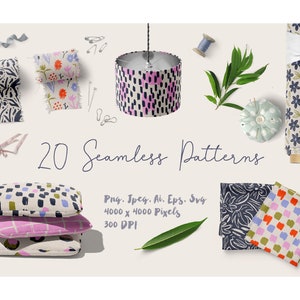 20 Flower and Spots Digital Papers, Vibrant Seamless Pattern, Hand Draw ...