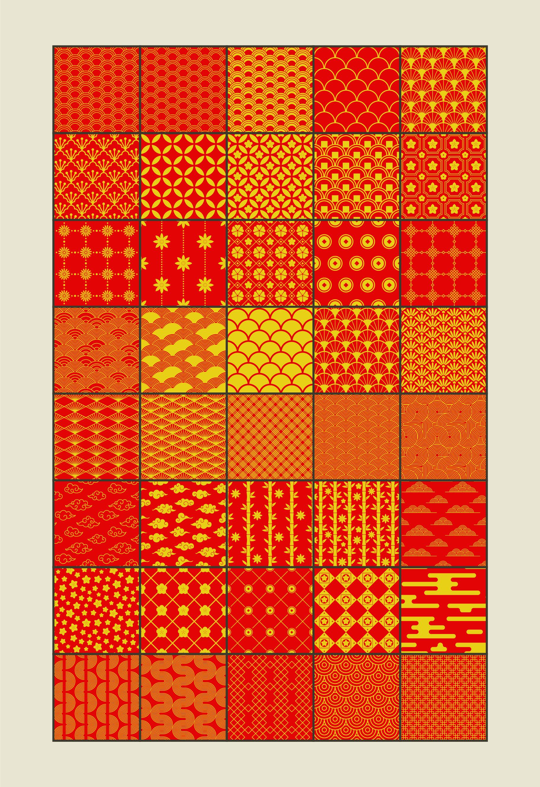 Red & Gold Asian Seamless Pattern: Japanese Ornament (digital Paper Set ...