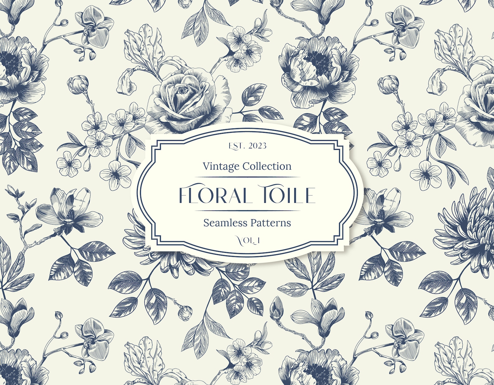 Toile De Jouy Seamless Pattern, Chinoiserie Digital Paper, Blue Floral ...