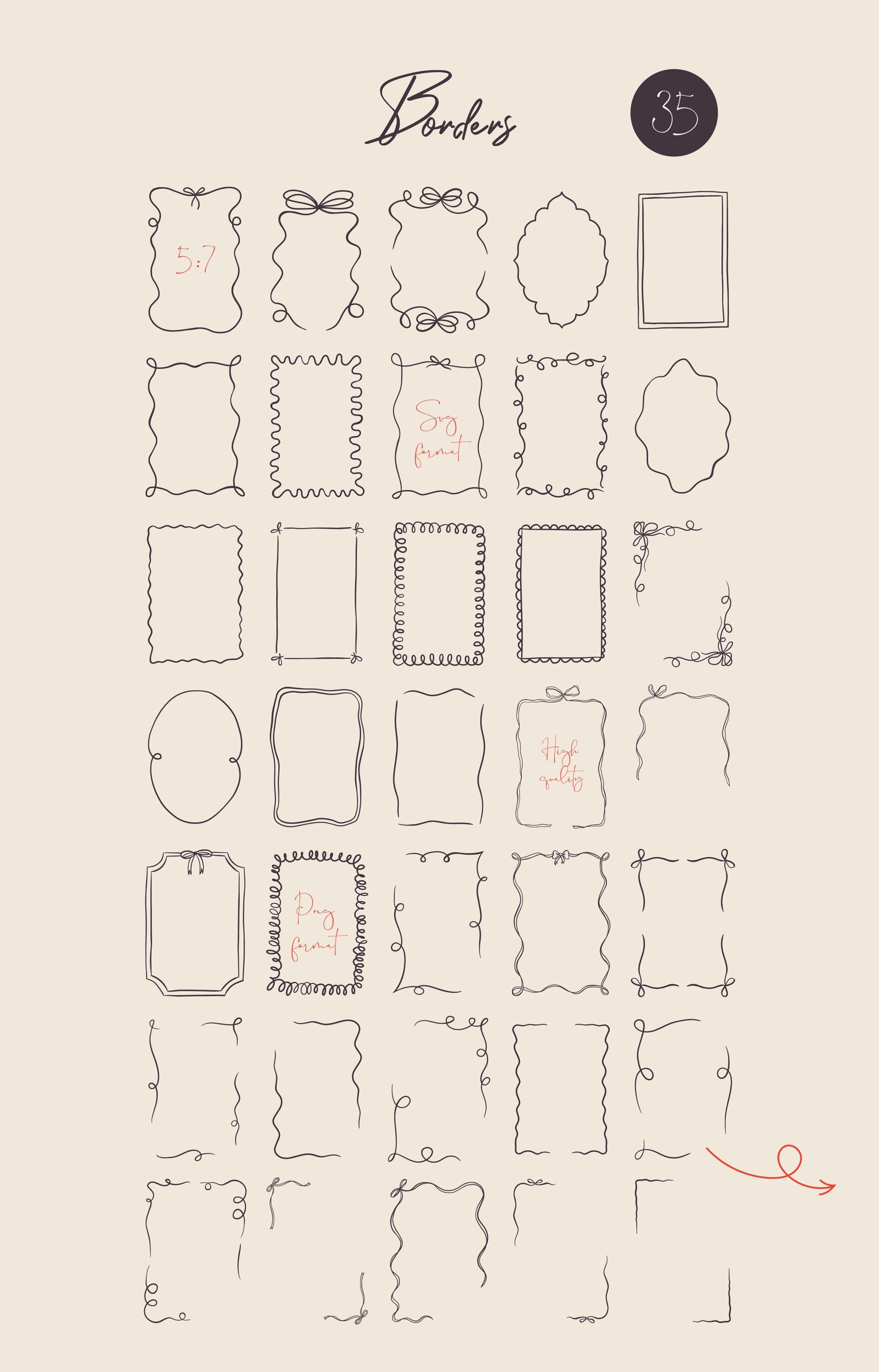 Whimsical Frames & Bows Clipart | Wavy Squiggle Invitation Frame | Hand ...
