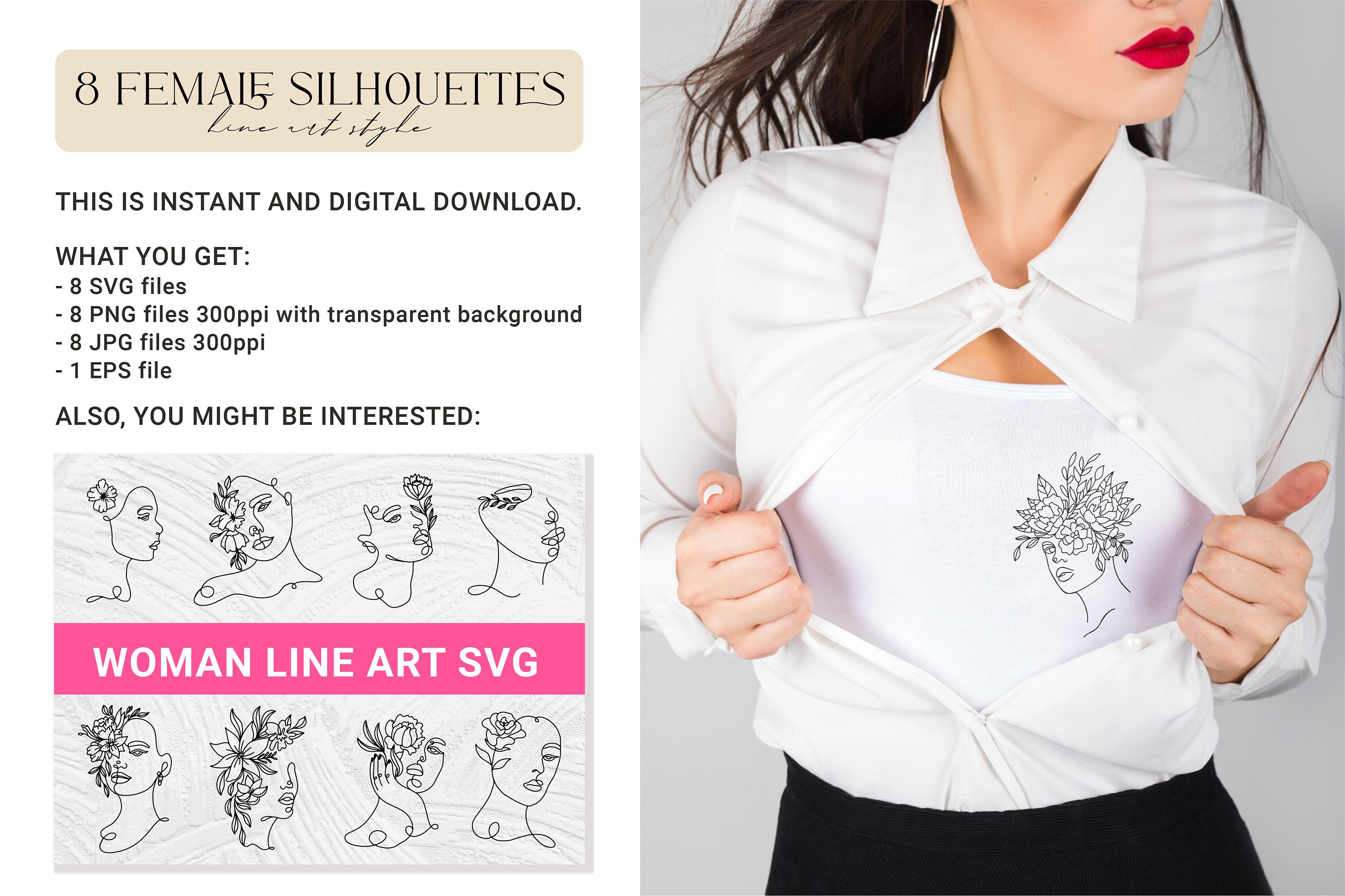 Woman Svg Bundle, Line Art Svg, Female Svg, Silhoueette Svg, Floral Svg ...