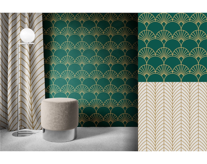 Art Deco Digital Paper, Geometric Line Art Seamless Retro Gatsby ...