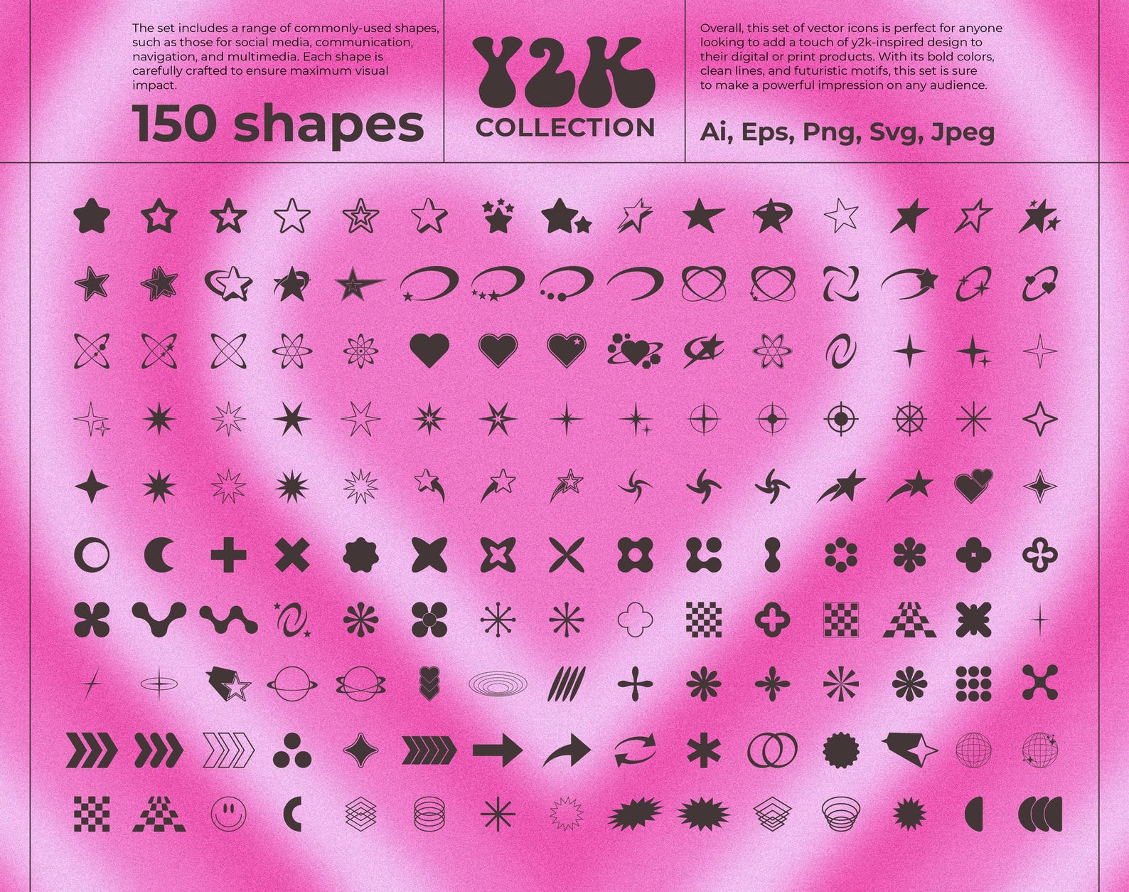 150 Aesthetic Y2k Shapes SVG, 2000s Icon Art Clip Art, Heart, Stars ...