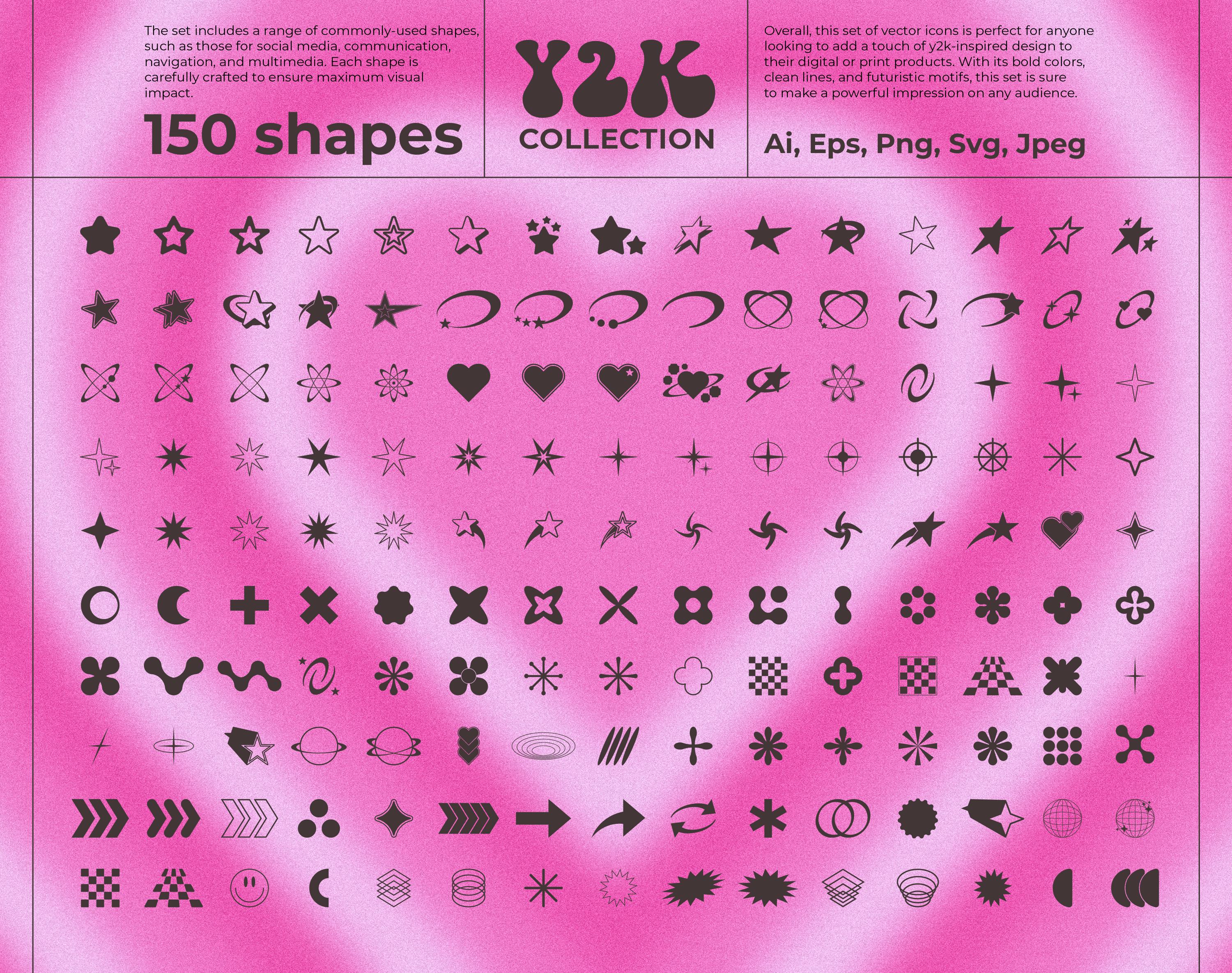 150 Aesthetic Y2k Shapes SVG, 2000s Icon Art Clip Art, Heart, Stars ...