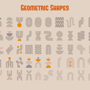 100 Geometric Boho Shapes, Bohemian Line Art, Abstract Rainbow Sun ...